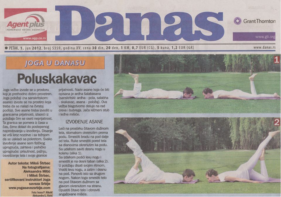 Intervju, Miloš Štrbac,''Poluskakavac'', Danas, 2012. | Joga savez Srbije