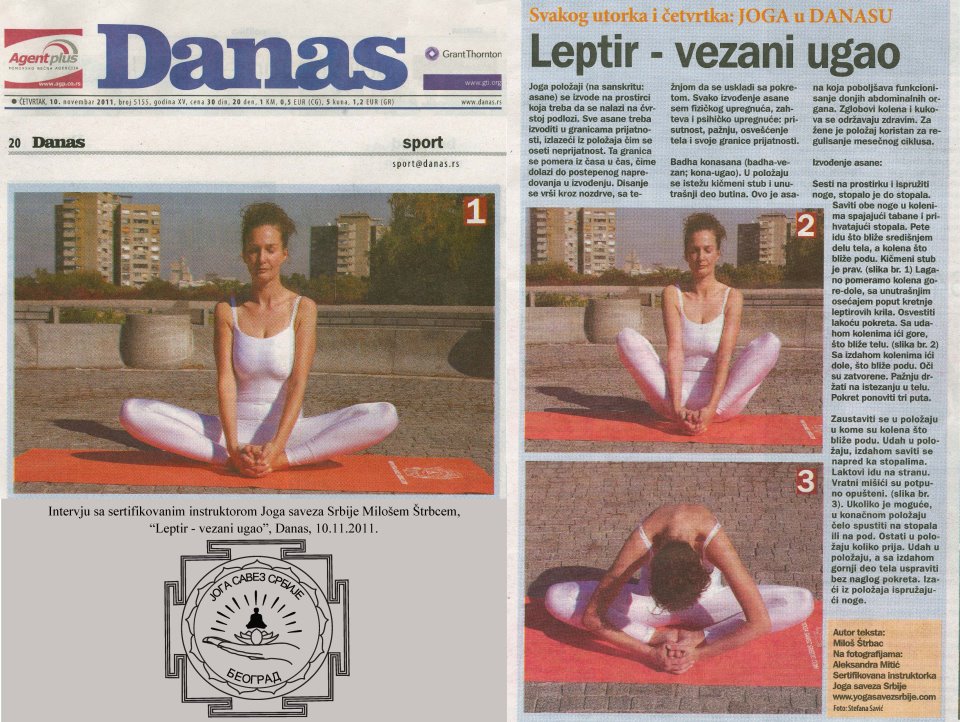 Intervju, Miloš Štrbac, joga položaj "Leptir", Danas, 2011. | Joga ...